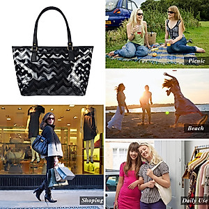 Clear Tote Bags with Full Chevron Stripe Shoulder Handbag with Interior Pocket Large