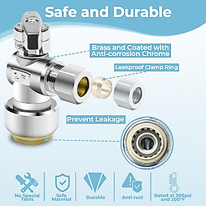 10PCS Angle Stop Valve, 1/2 x 3/8 Inch Compression Angle Water Shut Off Valve, Toilet Faucet Valve, Pushfit 1/4 Turn, No Lead Brass Push to Connect Plumbing Fitting for Copper, CPVC, PE-RT, PEX Pipe