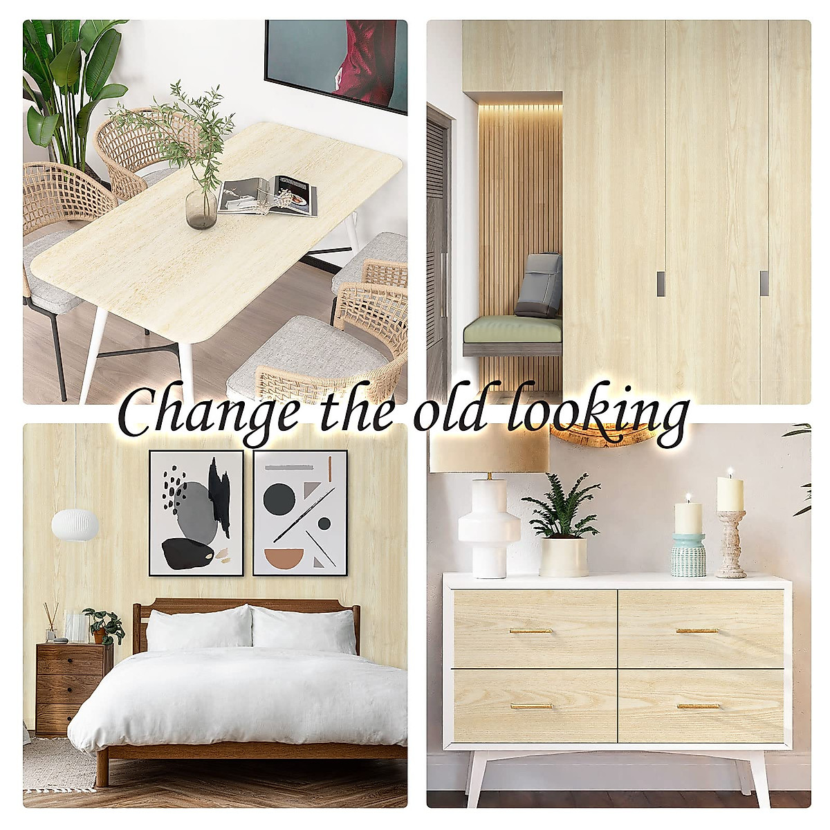 Homease Light Wood Contact Paper 23.6"x 196.8", Self-Adhesive Peel and Stick Wallpaper Waterproof Removable Realistic Wood Wallpaper for Cabinet Countertop Desktop Shelf Liner