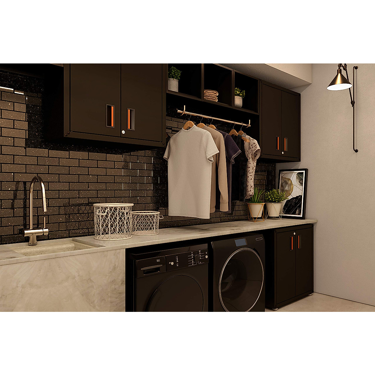 itbe Ready-to-Assemble Floating Garage Storage Cabinet - Wall Mount Garage Cabinet w/Lockable 2 Doors, 44 lbs Shelf Capacity, Removable Shelf, Heavy-Duty Steel Metal Cabinet (Black)