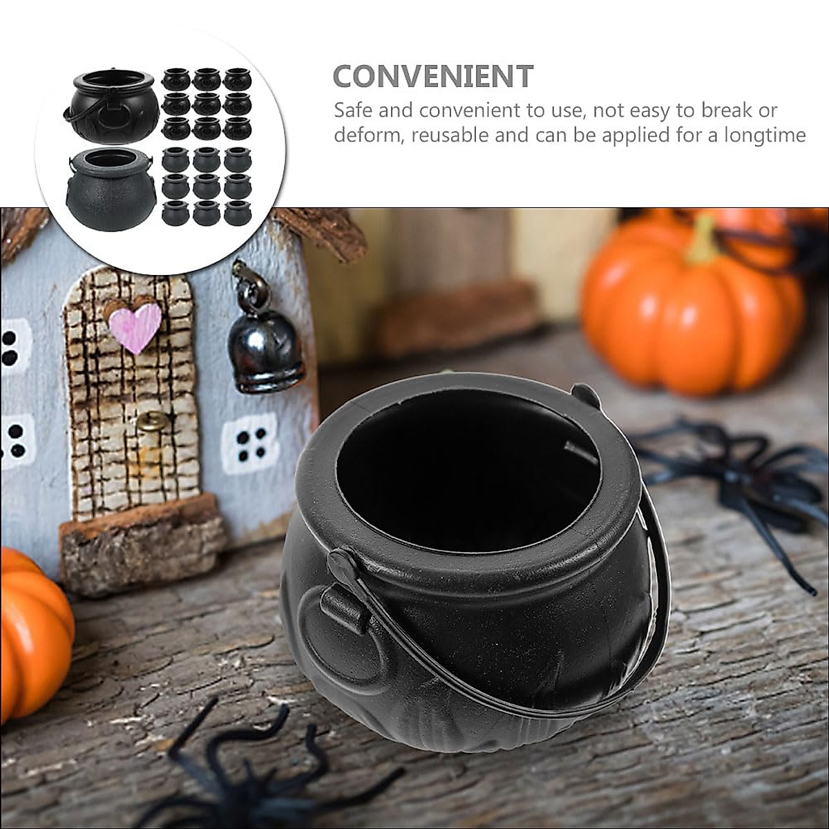 LUOZZY 24pcs Mini Candy Cauldron Kettles Halloween Candy Bucket with Handle Halloween Party Decoration