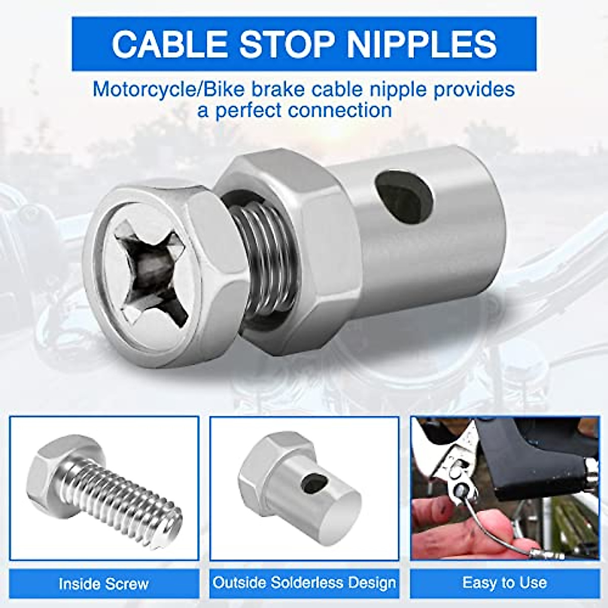 Tongze 15pcs Brake/Throttle Cable Ends: 1/8" Universal Cable Stop Clamp Repair Parts for Go-kart| Bicycle| Motorcycle| Scooter| Motorized Bike| Garden Tractor| Lawn Mower