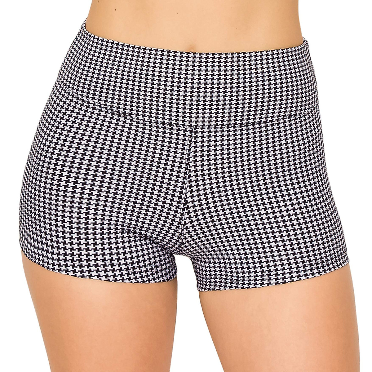 ALWAYS Women Workout Yoga Shorts - Premium Soft Solid Stretch Cheerleader Running Dance Volleyball Short Pants Houndstooth 2007 XL