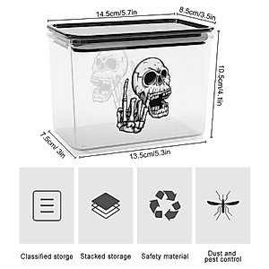 Rock 'N Roll Skull Storage Box Plastic Food Organizer Container Canisters with Lid for Kitchen