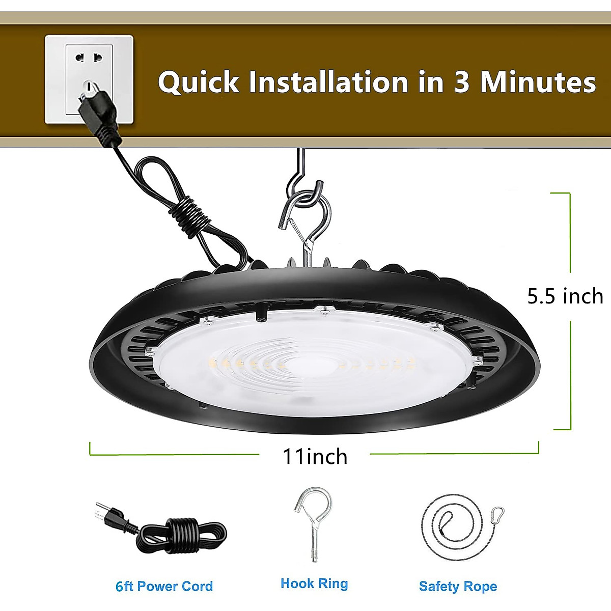 2Pack 200W LED High Bay Light Fixture for Warehouse, 120V 5000K Daylight, 26000LM (800W-1000W HPS/MH Eqv.), UFO LED Highbay Lights with US Plug 6FT Cable, UL IP65 Commercial Bay Lighting,Non-Dim