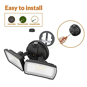 LEPOWER 2 Pack LED Security Light Dusk to Dawn Outdoor Flood Light Fixture with 2 Adjustable Heads, 3000LM/28W, 5500K, IP65 Waterproof Exterior Flood Lights for Garage, Backyard (Black)