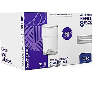 COMFICOVE Refills Compatible with DEKOR CLASSIC Diaper Pails | 8 Pack | Extra Thick Diaper Pail Refill Liners | Fresh Scent | Easy to Replace and Dispose of Diaper Bag | Odorless Baby Diapers Disposal