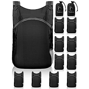 12 Pieces Foldable Hiking Daypacks Water Resistant Lightweight Packable Backpack Black Collapsible Backpack Camping Packable Bag for Women Men Travel Outdoor Running Sports Activities