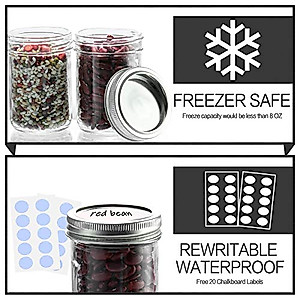 KAMOTA DIY Glass Mason Jars With Bands, 8 oz, Ideal for Jam, Spice, Honey, Wedding , Shower Favors, 12 PACK, Extra 12 Regular Lids & 20 Whiteboard Labels