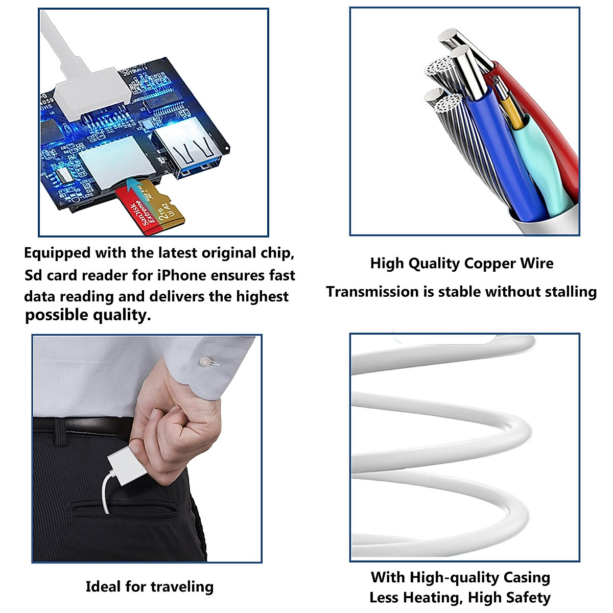 SD Card Reader for iPhone Lightning to 3 in 1 USB Camera Adapter OTG Micro SD TF Memory Card Reader for iPad