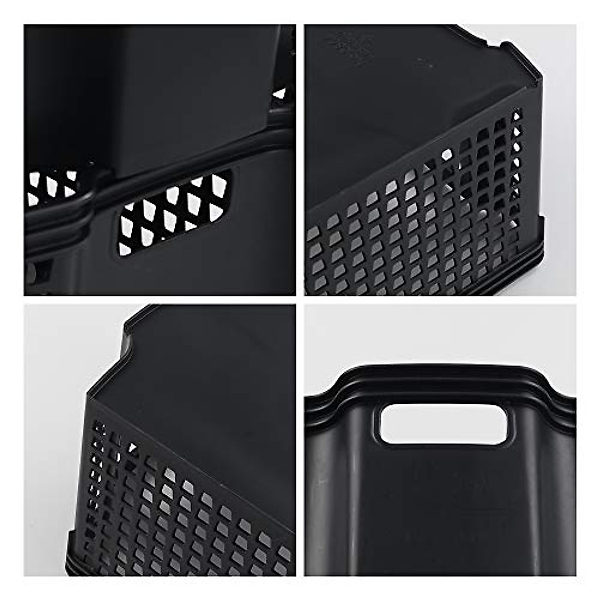 Bringer 6-Pack Stacking Plastic Storage Baskets, Black Plastic Storage Organizer Bins