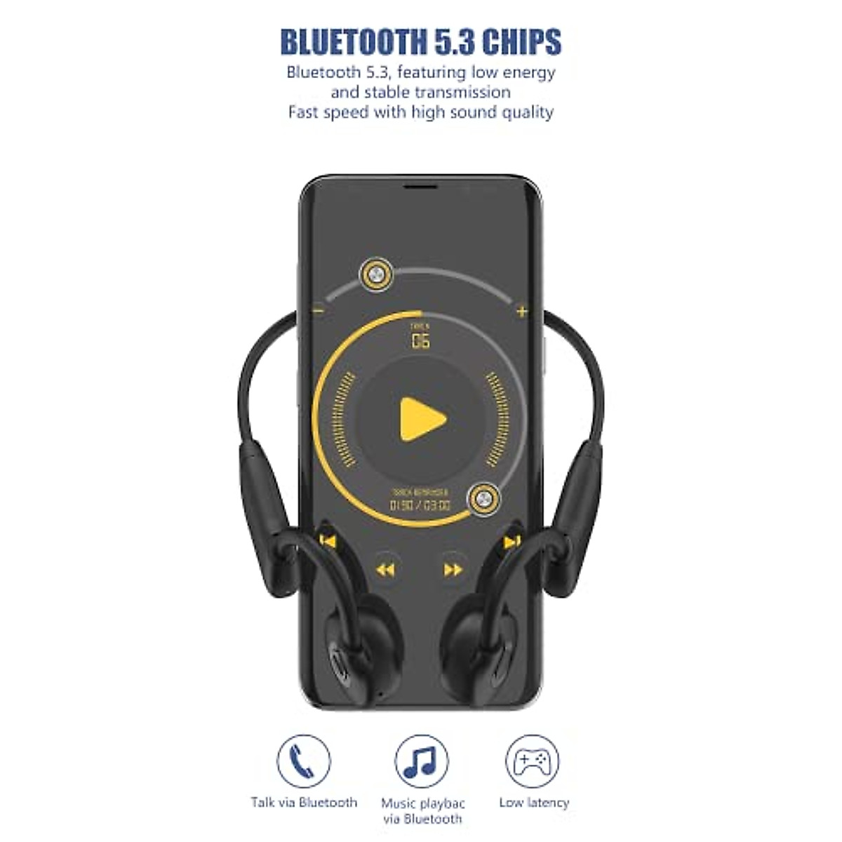 AMAVBTG Bone Conduction Headphones, Bluetooth 5.3, Bone Conduction Earbuds Buit-in 32G TF Card Waterproof Wireless Open Ear Earphones for Cycling Workout Gym