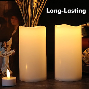 Wondise Waterproof Outdoor Flameless Pillar Candles with 6 Hour Timer,LED Flickering Battery Operated White Plastic AAA 2 Pack Indoor Candles Home Garden Patio Party Lantern Decor(D 3" x H 6")
