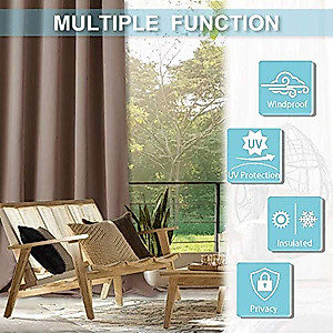 RYB HOME Patio Curtains Outdoor 2 Panels - Detachable Top Waterproof Outdoor Blackout Curtains Drapes for Porch Pergola Gezebo Cabana Sun Room Deck, Width 52 x Length 84, Mocha