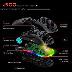 FELICON Portable one Handed Gaming Mechanical Keyboard and Mouse Combo, RGB Backlit Wired Gaming Left Handed and Up to 6400DPI Honeycomb Shell Mouse for PC Laptop Computer