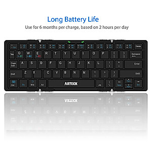 Arteck Folding Bluetooth Keyboard, Portable Mini Foldable Wireless Keyboard for iOS iPad 10.2-inch, Pro, Air, 9.7-inch, Mini, Android, MacOS, Windows Tablets Smartphone Built in Rechargeable Battery