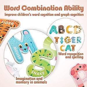 USATDD Jumbo Magnetic Letters Colorful ABC Alphabet Animal Shape Toys Large Uppercase Refrigerator Fridge Magnets Preschool Educational Toy Set Learning Spelling Game for 3 4 5 Year Old Toddler Kids