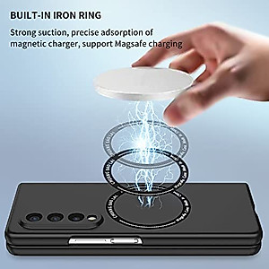 MME Magnetic Case for Galaxy Z Fold 3 5G Case Compatible with Mag-Safe Charger Soft Liquid Silicone Gel Rubber Ultra Slim Shockproof Cove for Z Fold 3, Black