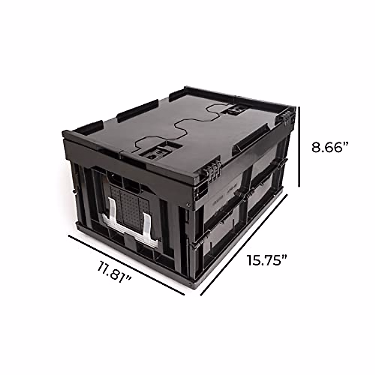 Storage Compat Storage Bin, Nettuno 4323-B06, Plastic Stacking Container, Lidded Storage Bin, Hardware and Tool Storage, Collapsible Bin, Black, 15.75x11.81x8.66 Inches, Medium Size, Individual Pack
