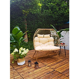 YITAHOME Hanging Egg Swing Chair with Stand Egg Chair Wicker Indoor Outdoor Hammock Egg Chair with Cushions 330lbs for Patio, Bedroom, Garden and Balcony, Beige