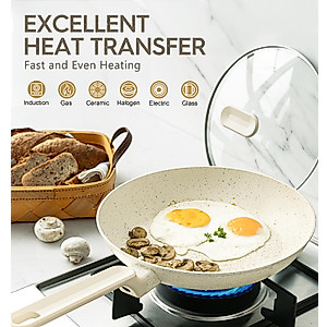 MICHELANGELO Frying Pan with Lid, Nonstick Frying Pan 10 Inch with Non-Toxic Granite Coatings, Nonstick Frying Pan with Lid, Stone Skillet, Nonstick Pan 10 Inch, Induction Compatible