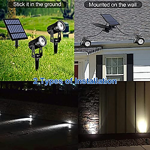 T-SUN 2W Solar Spotlights, LED Solar Powered Landscape Lights Outdoor Waterproof Solar Security Wall Lights Auto ON/Off Dual Head Light for Garden Yard Patio(Cold White)