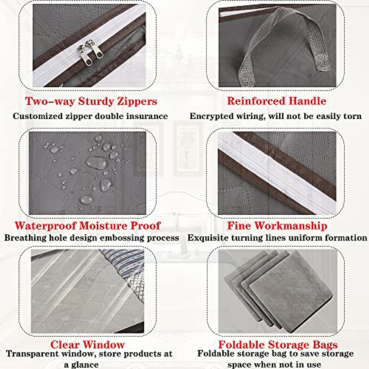 LRIFUE Large Clothing Storage Bags 90L Clothes Storage Bag,Foldable Clothing Storage Halloween Bags with Zippers, 3PACK Clothes Bags for Storage, Grey