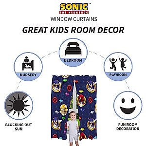 Franco Kids Room Window Curtains Drapes Set, 82 in x 63 in, Sonic The Hedgehog, Anime