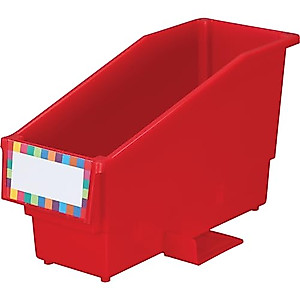 Really Good Stuff Non-Tip Book and Binder Holders with Stabilizer Wings, 5½” by 13½” by 7¾” - Set of 12, Red Classroom Organization and Storage Solution