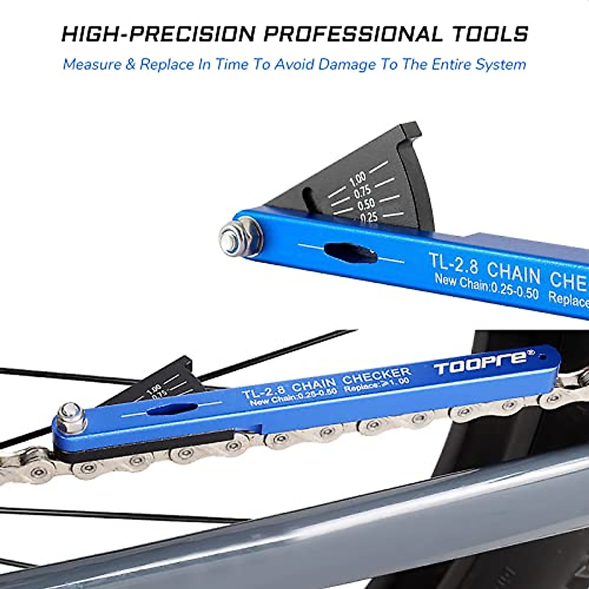 KIEVODE Bike Chain Checker Tool for All Bike Chains, Including Shimano, Sram, KMC, Campagnolo and More - Chain Wear Indicator for All Speed Chains and Ideal for Road, Mountain Bicycle Maintenance