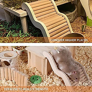 JanYoo Hamster Climibing Toys Ladder Bridge Ramp Chew Toy Wooden for Hamsters Gerbils Rat Small Animals Cage Accessories