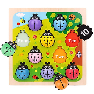 Wooden Counting Ladybugs Montessori Counting Toys for Toddlers Learning Education Toy Ladybugs Puzzle Numbers Matching Preschool Math Board Games Develop Fine Motor Skills for 3 4 5 Year Old Kids