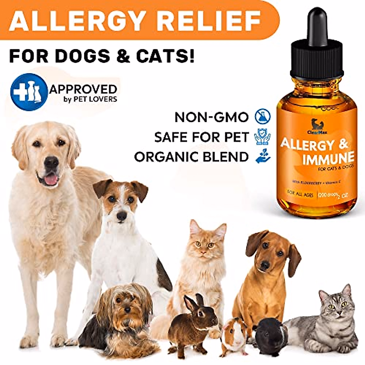 Clearmax Allergy Immunity for Dogs - Dog Itch Relief - Natural Supplement for Cat Allergy & Dog Allergy Relief - Calming Natural Support for Dogs & Cats (2 Oz)
