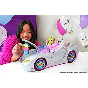 Barbie Extra Toy Car with Fashion Accessories & Puppy, Sparkly Silver 2-Seater Convertible with Hood Storage & Pet Pool