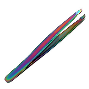 DDP RAINBOW STAINLESS STEEL SLANT TWEEZERS EYEBROW TWEEZERS - 'SLANT TIP FOR EXPERT EYEBROW SHAPING AND FACIAL HAIR REMOVAL