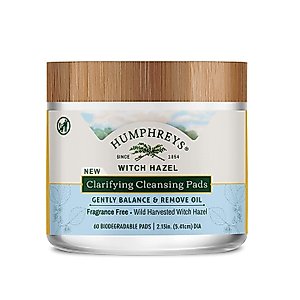 Humphreys Clarifying Witch Hazel Cleansing Pads, Fragrance Free, Clear