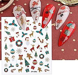 Christmas Nail Stickers, 3D Metallic Christmas Nail Art Decals Snowflakes Christmas Tree Snowmen Santa Claus Reindeer Gift Xmas Nail Design Self-Adhesive Metal Gold Winter Nail Decals for Women Girls(9 Sheets )