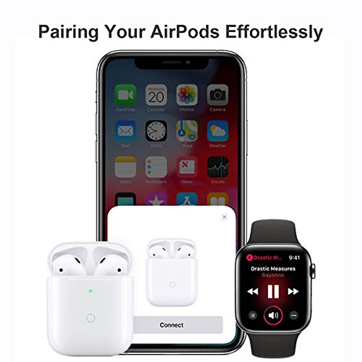 Wireless Charging Case Replacement for AirPods 1 2, Air Pods Charger Case with Bluetooth Button for Pairing (No Earbuds), White