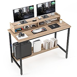 GZSHIYITECH 45" Home Office Desk with Monitor Stand, Can Place 2 Monitors, Can be Used as a Game Desk or Computer Desk ，Modern Design Corner Desk (Ash)