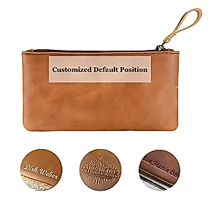 [Free Name Engraving]Leather Pencil Case,Vintage Leather Pencil Pouch Handmade Pencil Pouch Stationery Bag, Makeup Pouch Bag for Adults Teens Students Art School and Office Back to School Gift