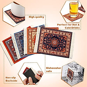 4 Pieces Rug Table Coasters Table Drink Holders Oriental Design Fabric Carpet Drink Mats Oriental Design Fabric Elegant Carpets Kitchen and Bar Mats for Home Office and More (Retro Pattern,Square)