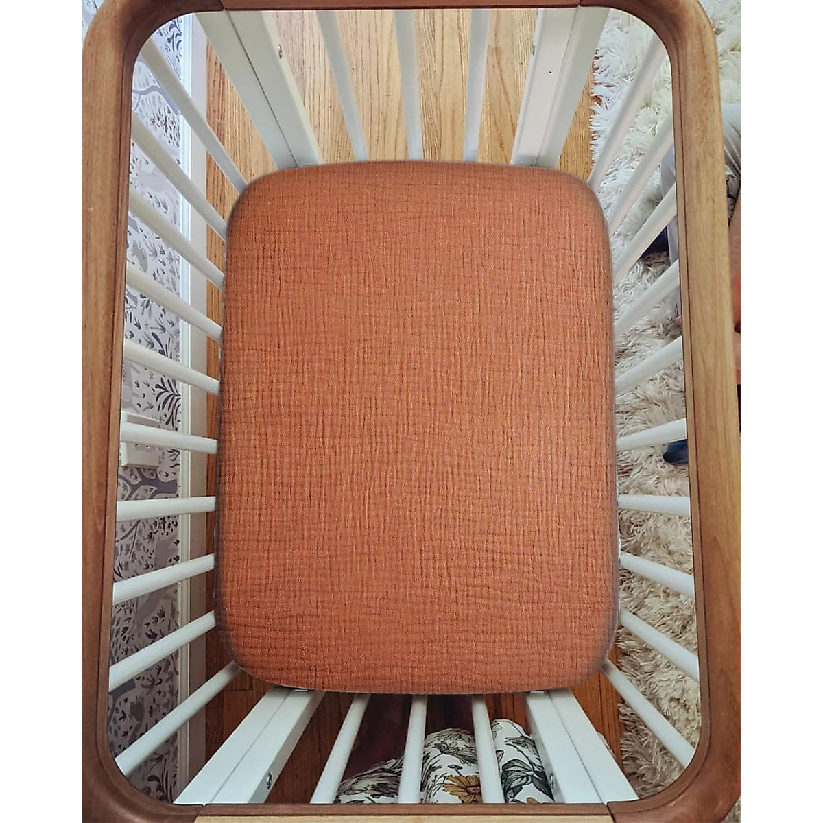 Muslin Pack and Play Sheets for Baby Boys and Girls 39"x27"x3", Neutral Muslin Cotton Pack N Play Mattresses Sheet with Boho Style, Soft and Breathable Comfort (Brick, Pack and Play Sheet)