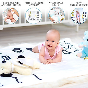 Baby Milestone Blanket for Baby Boy, Girl, Super Soft Teddy Bear & Paw Print Large Fleece, 47” x 43”, Includes Frame