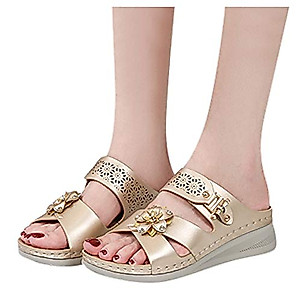 justHIGH Women’s Beach Wedge Sandals – Ladies Platform Flip Flops with Orthotic Arch Support Lightweight