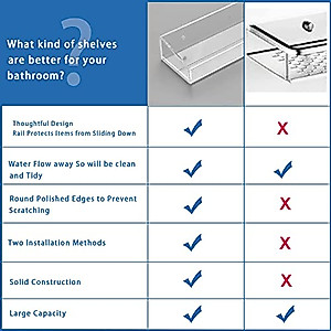 INCHAN Acrylic Bathroom Shelf, Sticky Shower Organizer, Storage Shelf Extra Thick Acrylic Shower Shelf, Acrylic Shelf Clear Display Shelf, 15.7 Inch Drill Free All Mount, 2 Pack