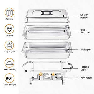 Chafing Dishes for Buffet 4 Pack, 9 Quart Stainless Steel Chafing Dish Buffet Set with Folding Frame, Food Warmers for Parties, Catering Supplies, Banquets, and Weddings