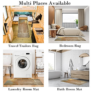 RYANZA 2 Pieces Kitchen Rugs, Abstract Anti Fatigue Non Slip Foam Cushioned Grey and Brown Art Painting Comfort Indoor Floor Mat Runner Rug Set for Laundry Office Sink Bathroom (17"x48"+17"x24")