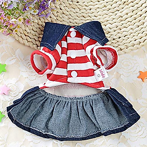 POPETPOP Denim Dog Dress - Cute Red Stripe Plush Bear Cowboy Pet Skirt, Pet Clothes for Small Medium Large Dogs Puppy, Pet Costumes