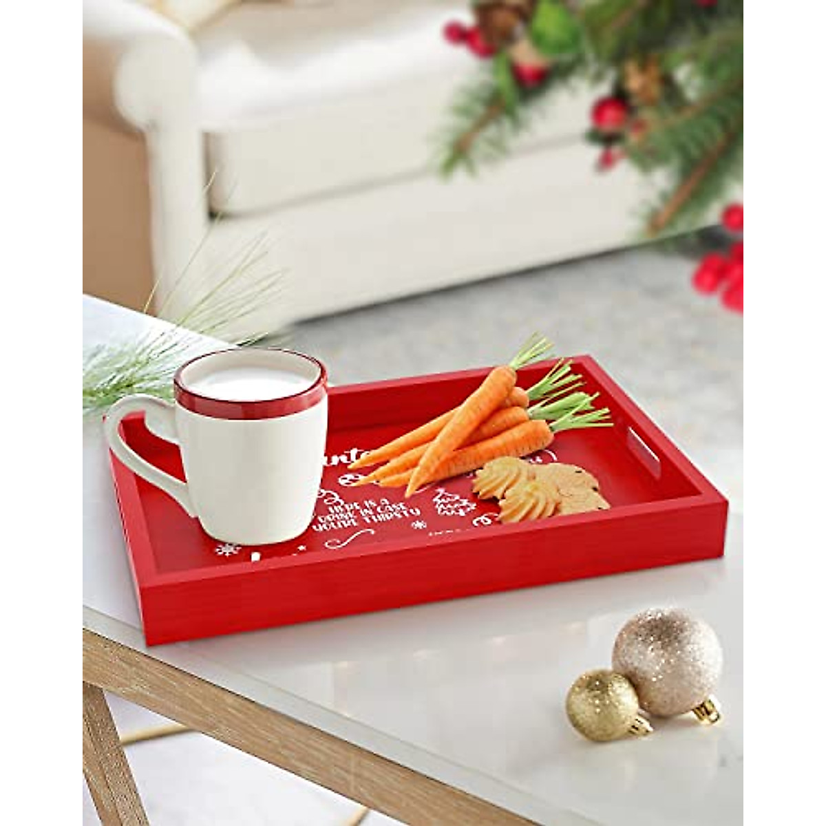 Cookies for Santa Tray Christmas Wooden Serving Tray with Handles 14’’ x 9’’ Decorative Treat Tray for Christmas Eve Xmas Holiday Home Decorations