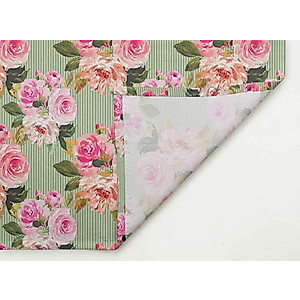 S4Sassy Green Stripe & Ranunculus Floral Holiday Parties Cloth Table Linen Re-Usable Dinner Napkins Set 18 x 18(Pack of 6)